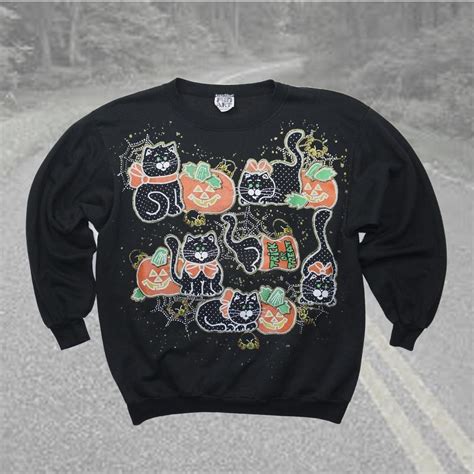 Vintage Halloween Crewneck Sweater Glittery Black Depop