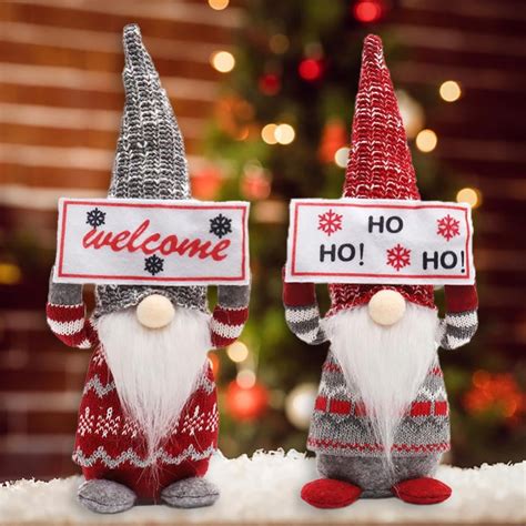 2pcs Christmas Gnomes Plush Decorations Gray Red Handmade Knitted