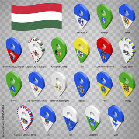 Twenty Flags The Regions Of Hungary Alphabetical Order With Name Set