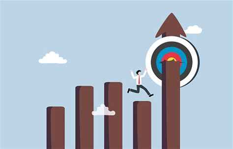 판매 목표 초과 회사의 수익 창출에 큰 성공 비즈니스 성장 개념 막대 그래프가 목표를 돌파한 후 축하하는 사업가 비즈니스 타겟에 대한 스톡 벡터 아트 및 기타 이미지
