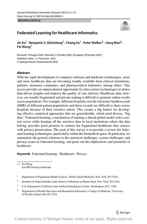 Federated Learning For Healthcare Informatics Request Pdf