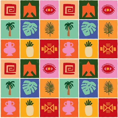 Ethnic Seamless Pattern In Patchwork Style Stylized Illustration In