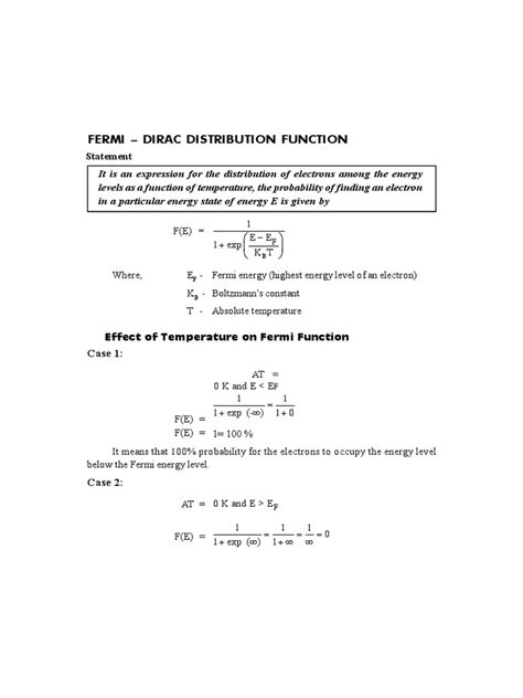Fermi Distribution Function Effect Of Temperature On Fermi Function Pdf Energy Level