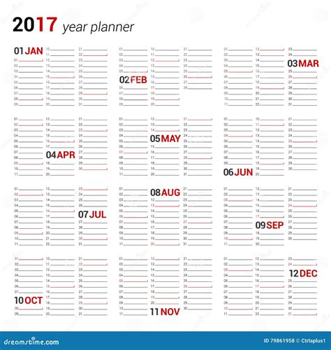 Plantilla Anual Del Planificador Del Calendario De Pared Para 2017