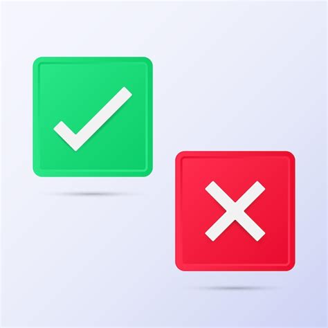 Tick Symbol In Green Square And Cross Sign In Red Squar Icons For