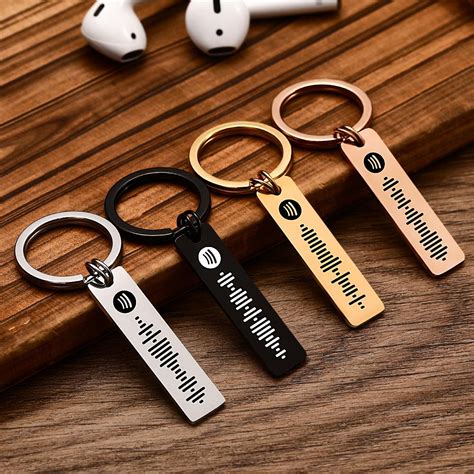 Custom Scannable Spotify Code Keychain Stainless Steel Black