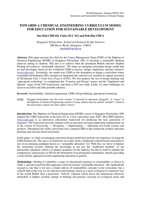Pdf Towards A Chemical Engineering Curriculum Model For Education For Sustainable Development