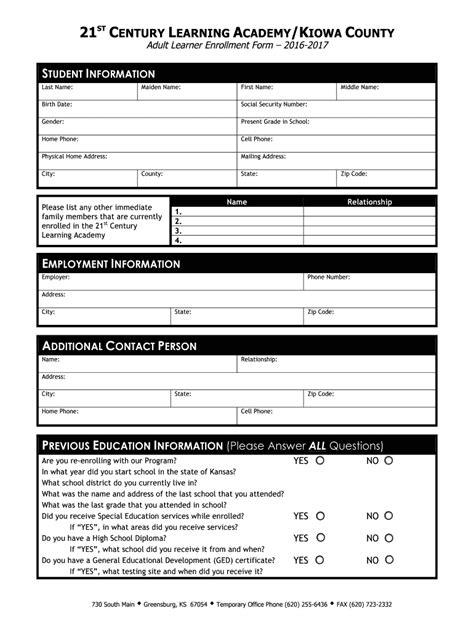 Fillable Online Adult Learner Enrollment Form Fax Email Print Pdffiller