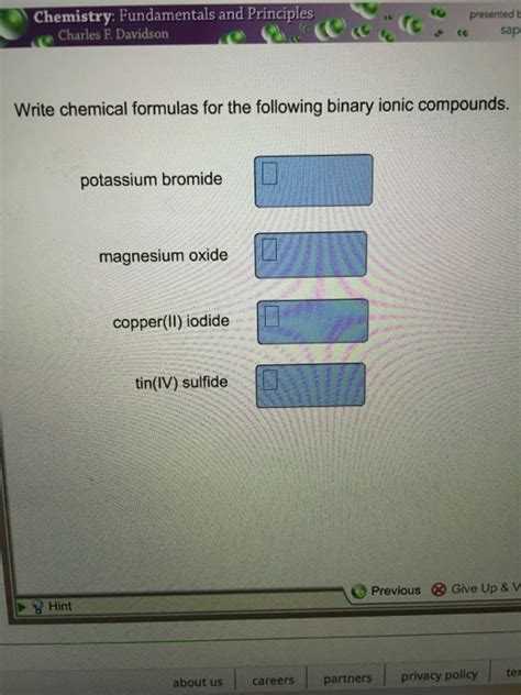solved write chemical formulas for the following binary