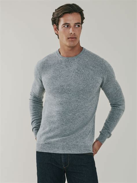 Mens Cashmere Crew Neck Sweater In Light Grey Mrquintessential