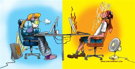 Hot And Cold Office Battle Over Climate Control Cartoon