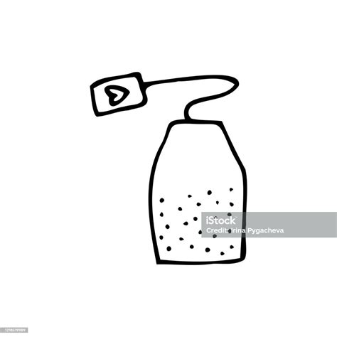 흰색 배경에 고립 된 손으로 그린 티백 낙서 간단한 개요 그림 그것은 섬유 종이의 장식에 사용할 수 있습니다 가방에 대한 스톡