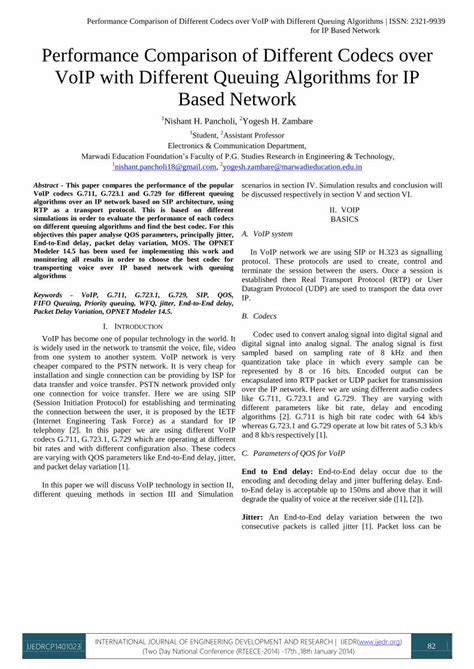 Pdf Performance Comparison Of Different Codecs Over Voip