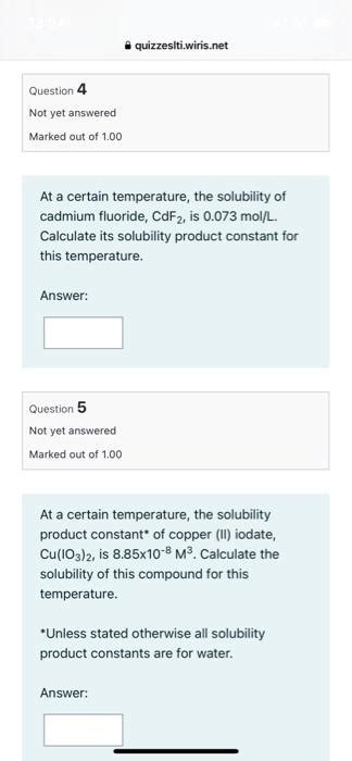 Solved At A Certain Temperature The Solubility Of Cadmium