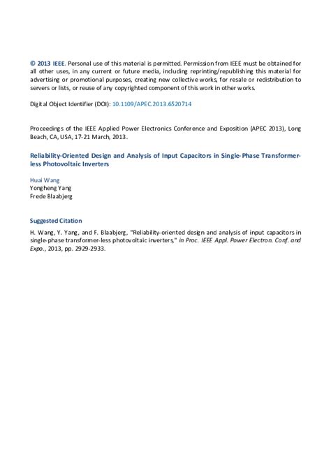 Pdf Reliability Oriented Design And Analysis Of Input Capacitors In Single Phase