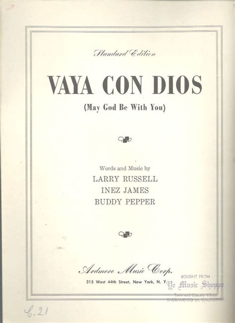 Vaya Con Dios May God Be With You Sheet Music Vintage Larry Russell Dios Sheet Music