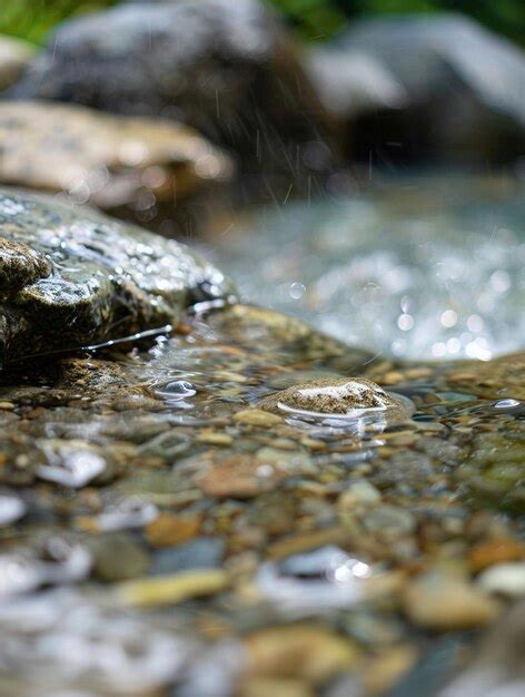 Tranquil Stream With Flowing Water And Pebbles Premium AI Generated Image