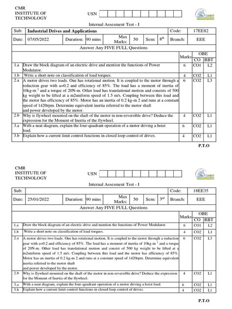 Iat I Question Paper With Solution Of 17ee82 Industrial Drives And