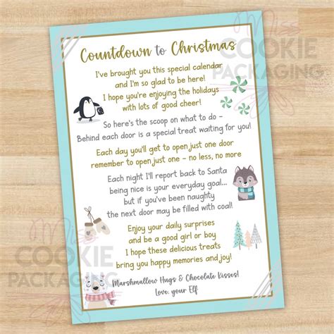 Elf Poem Card Navy Blue Advent Calendar Digital File 5 X 7
