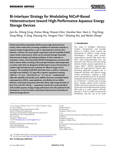 Bi‐interlayer Strategy For Modulating Nicop‐based Heterostructure