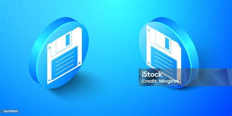 파란색 배경에서 격리된 컴퓨터 데이터 저장 아이콘용 플로피 디스크입니다 디스켓 기호입니다 파란색 원 버튼입니다 벡터 고풍스런에 대한 스톡 벡터 아트 및 기타 이미지 Istock