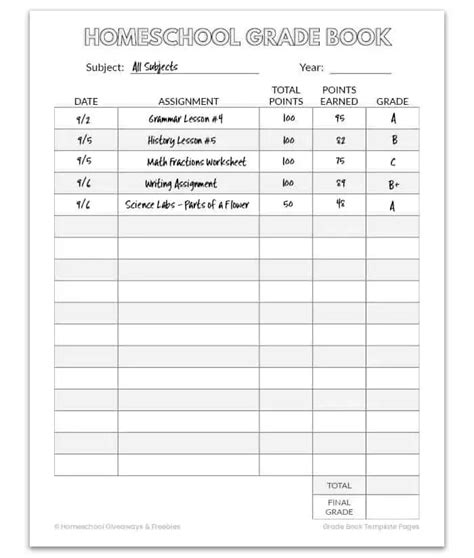 Free Printable Grade Book