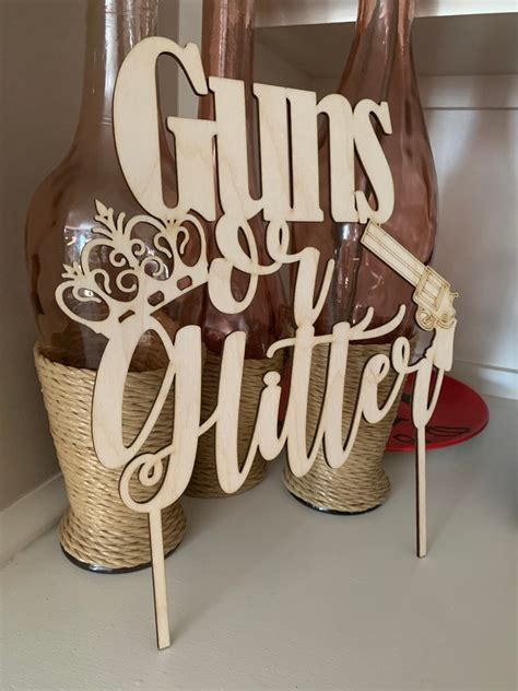 Gender Reveal Cake Topper Guns Or Glitter Decorative Cake Etsy