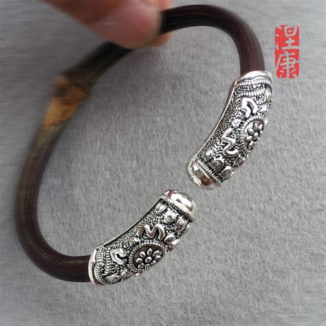 山南鸡血藤手镯木质藤镯子藏银合金金刚藤手环扣头套头手作配件 阿里巴巴