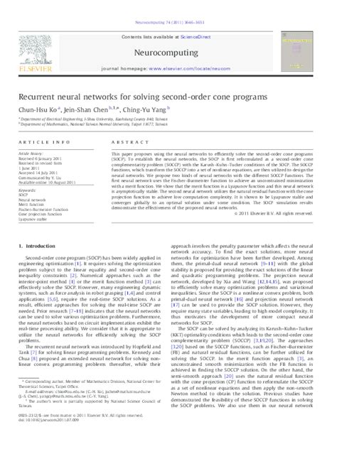 Pdf Recurrent Neural Networks For Solving Second Order Cone Programs