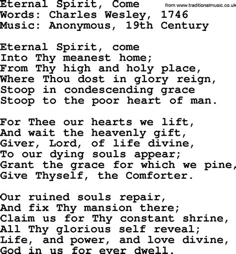 Eternal Spirit Come Baptism And Christening Hymns And Songs Lyrics