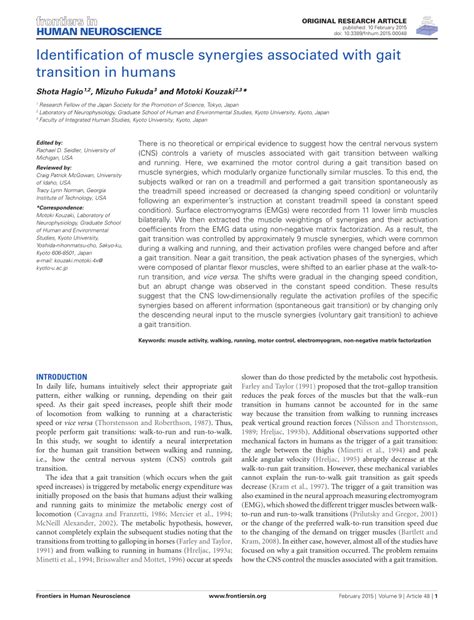 Pdf Identification Of Muscle Synergies Associated With Gait Transition In Humans