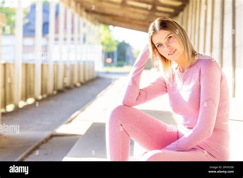Sweaty Fitness Girl Taking Breath On Morning Jogging Female Athlete