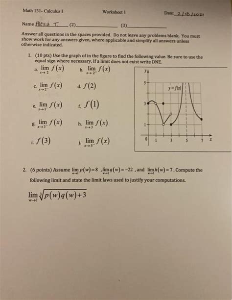 Solved Math 131 Calculus Worksheet 1 Dute 211813 023 Name