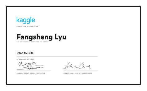 Fangsheng Lyu Completed The Intro To Sql Course On Kaggle