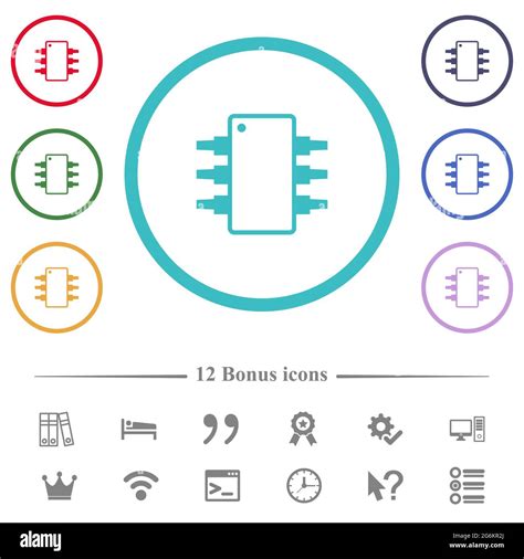 Integrated Circuit Alternate Version Flat Color Icons In Circle Shape Outlines 12 Bonus Icons