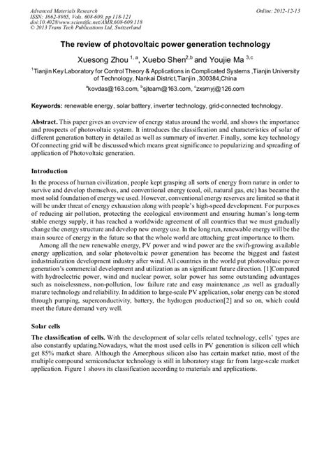 The Review Of Photovoltaic Power Generation Technology Scientificnet