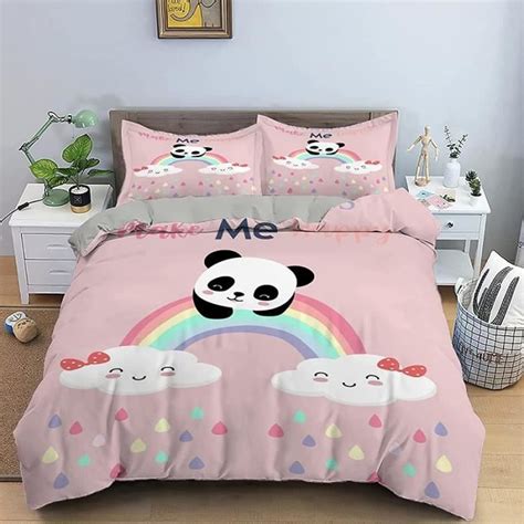 Housse de Couette Panda Parure de Lit Personnes avec Fermeture Éclair Confortable Microfibre