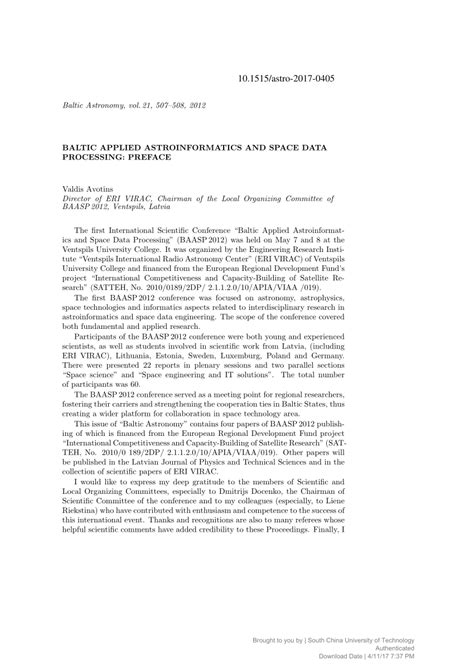 Pdf Baltic Applied Astroinformatics And Space Data Processing Preface