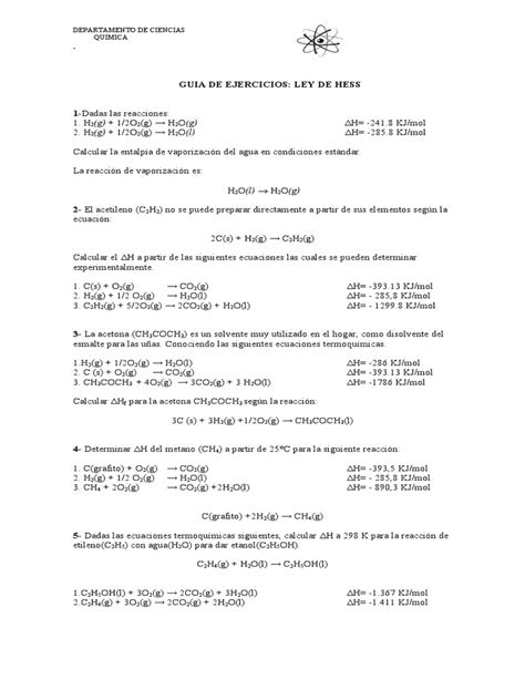 Ejercicios Ley De Hess Pdf Entalpía Ramas De La Termodinámica
