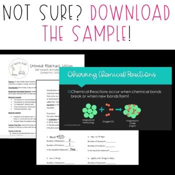 Chemical Reactions Complete Lesson Plan By Real Ms Frizzle TpT