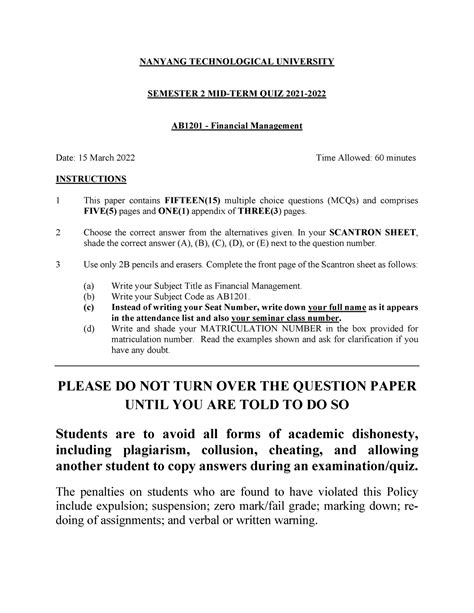 2021 Sem 2 Qns 2021 Sem 2 Nanyang Technological University Semester