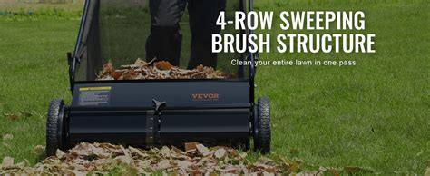 Vevor Push Lawn Sweeper 26 Inch Leaf And Grass Collector Strong Rubber