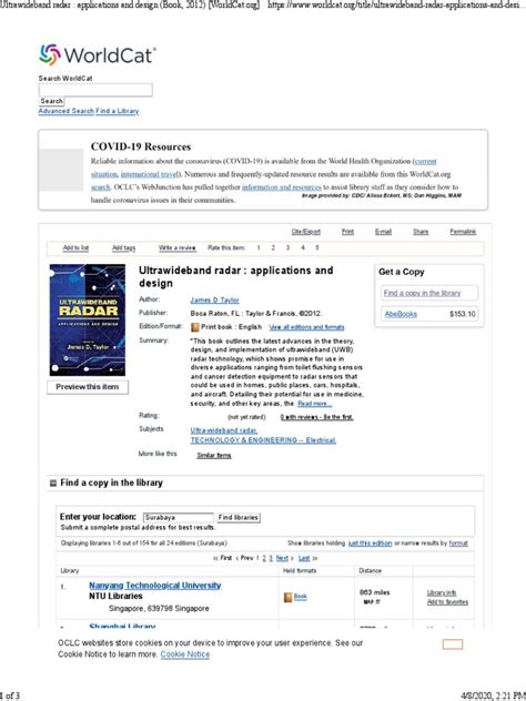Ultrawideband Radar Applications And Design Advanced Search Find A Library Pdf Ultra