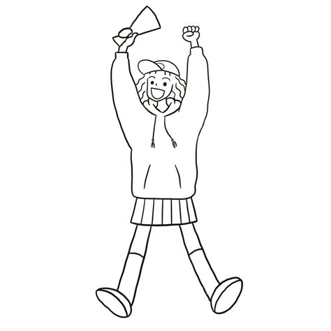 Gambar Gadis Bersorak Kartun Doodle Kawaii Anime Hala