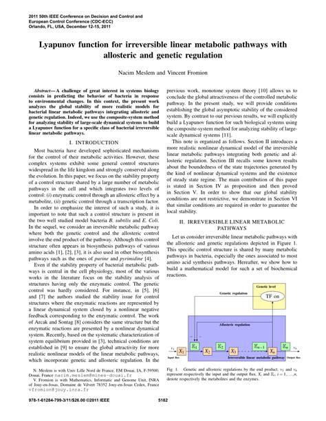 Pdf Lyapunov Function For Irreversible Linear Metabolic Pathways With Allosteric And Genetic