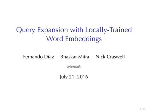 Query Expansion With Locally Trained Word Embeddings Neu Ir 2016 Ppt