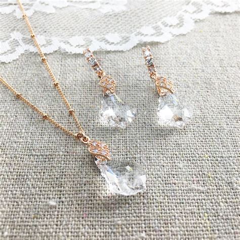 Swarovski Crystal Bridal Jewelry Set Baroque Faux Diamond Crystal Pavé Cubic Zirconia Rose