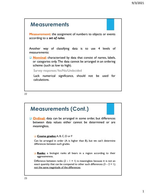 Biostat 2 Lecture Notes 1 2 Measurements Measurement The Assignmentof Numbersto Objectsor