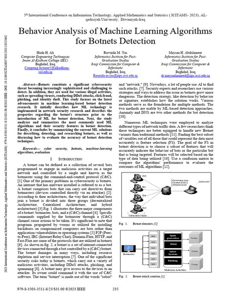behavior analysis of machine learning algorithms for botnets detection