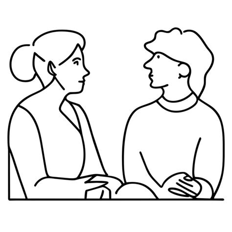 Un Dibujo En Blanco Y Negro De Una Pareja Hablando Vector Premium